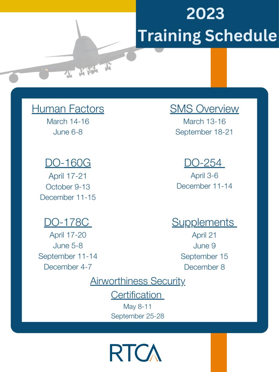 2023 Training Calendar RTCA